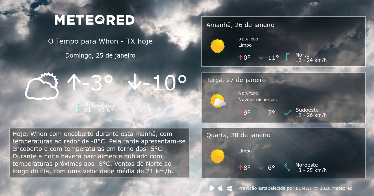 Tempo em Whon - TX. Previsão para 14 dias - Meteored Portugal