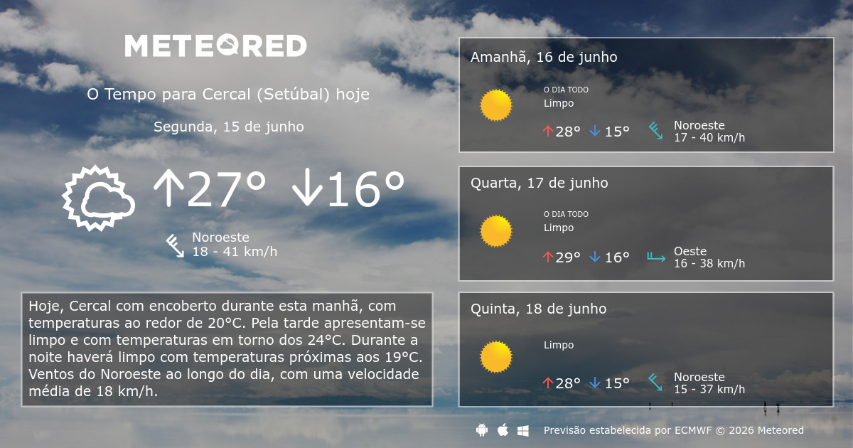 Tempo em Cercal (Setúbal). Previsão para 14 dias - Meteored Portugal